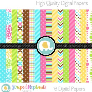 Digital Paper, Candy Bright Digital Papers, Digital Scrapbook Paper ...