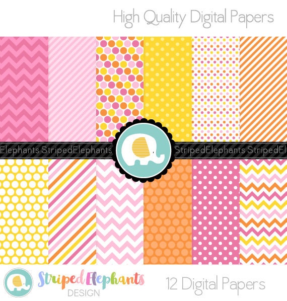 Yellow Orange and Pink Digital Paper Pack Sunny Digital | Etsy