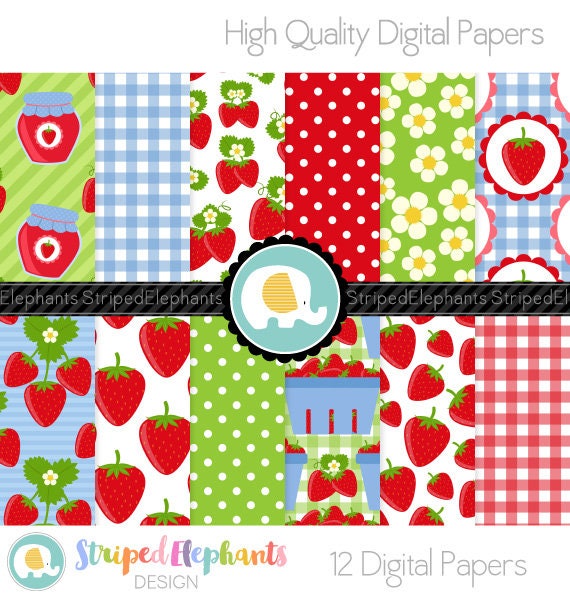 Strawberry Digital Papers Strawberry Digital Scrapbook | Etsy