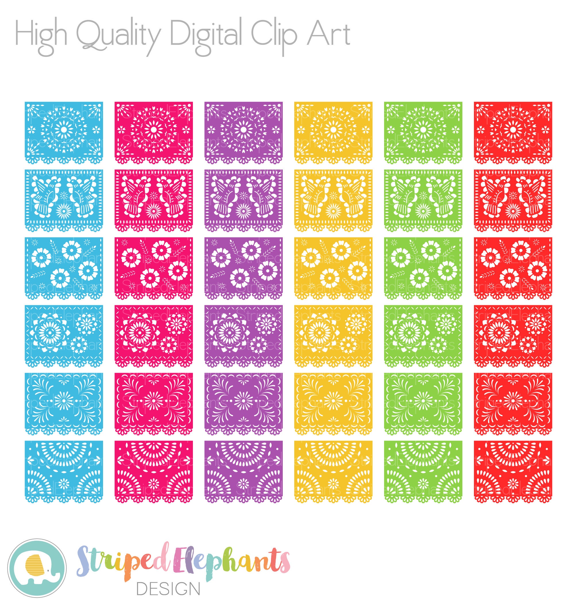 Papel Picado Clipart Cut Files Printable Mexican Banners | Etsy Canada