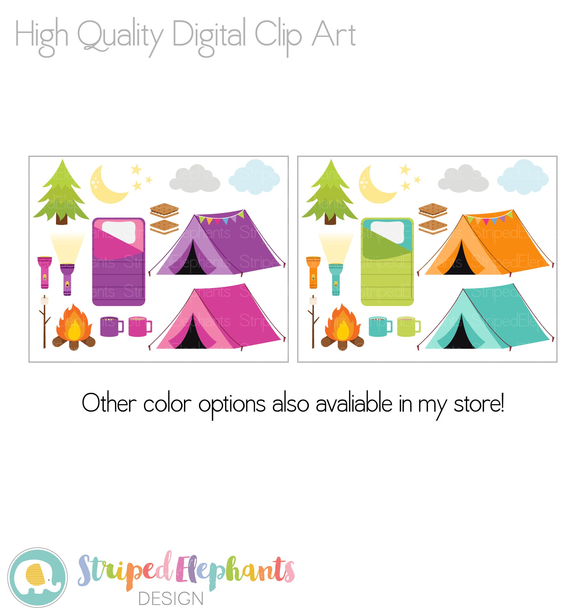 Camping Clip Art Happy Camper Tent Camp Fire Smores - Etsy