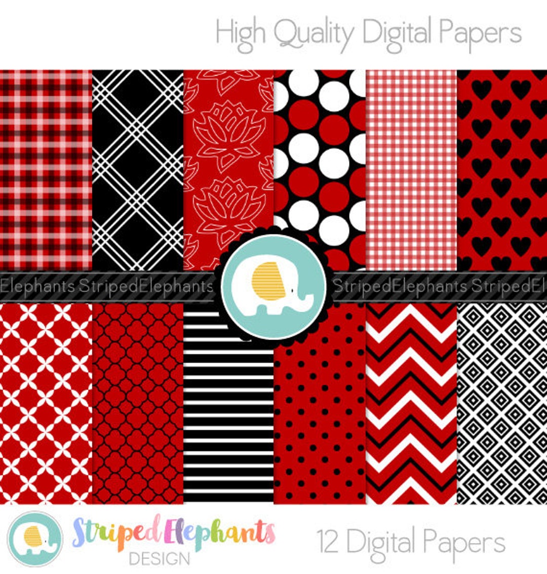 Red White and Black Digital Paper Pack, Digital Scrapbook Paper ...