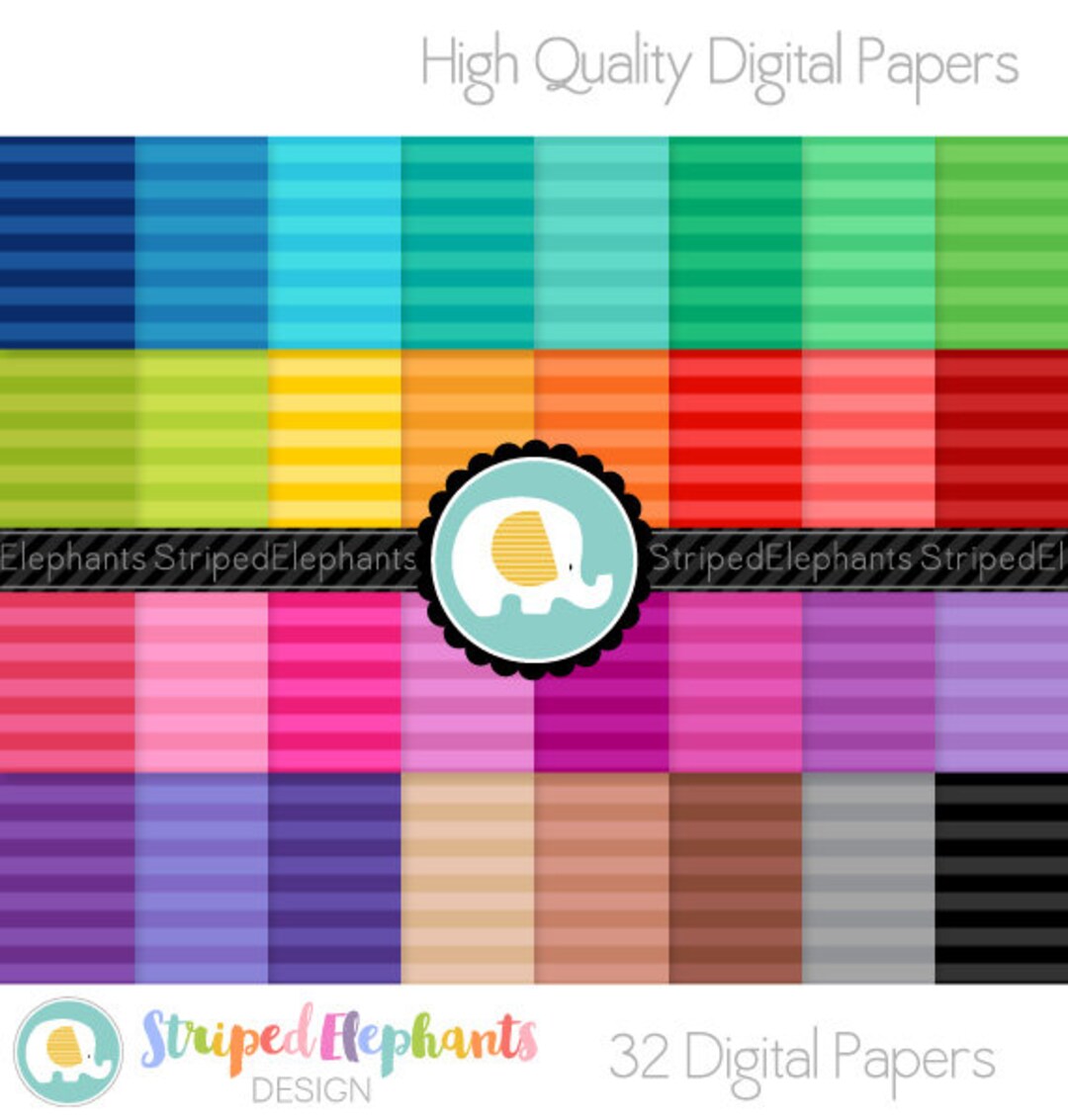 Striped Digital Paper Pack 2, Background Digital Scrapbook Paper ...