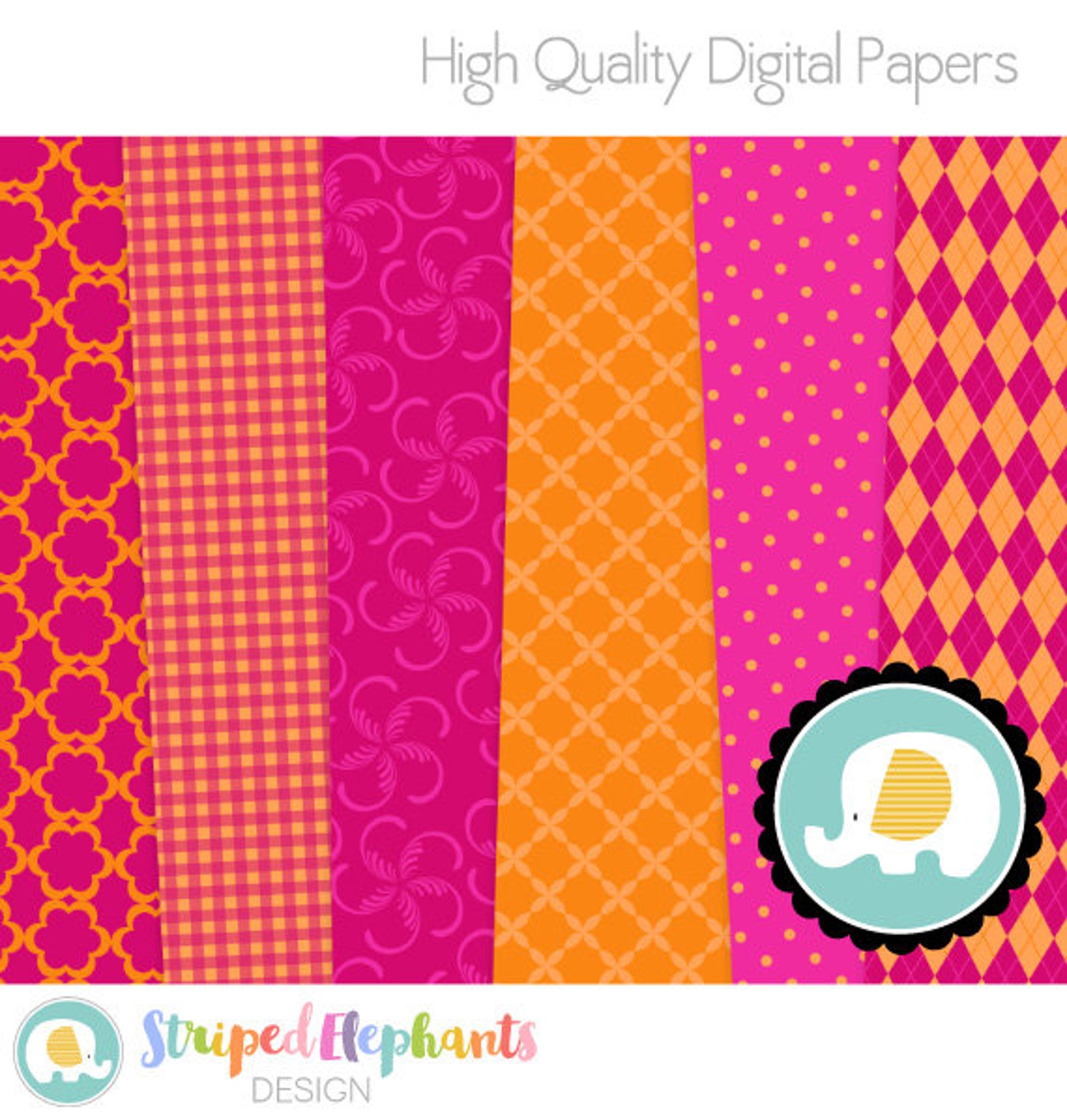 Pink and Orange Digital Scrapbook Paper, Pink and Orange Digital Paper ...