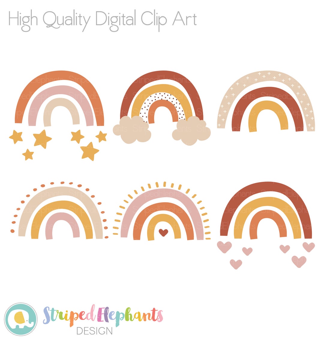Boho Rainbow Clipart, Modern Rainbow Clipart, Nordic Rainbow, Over the ...