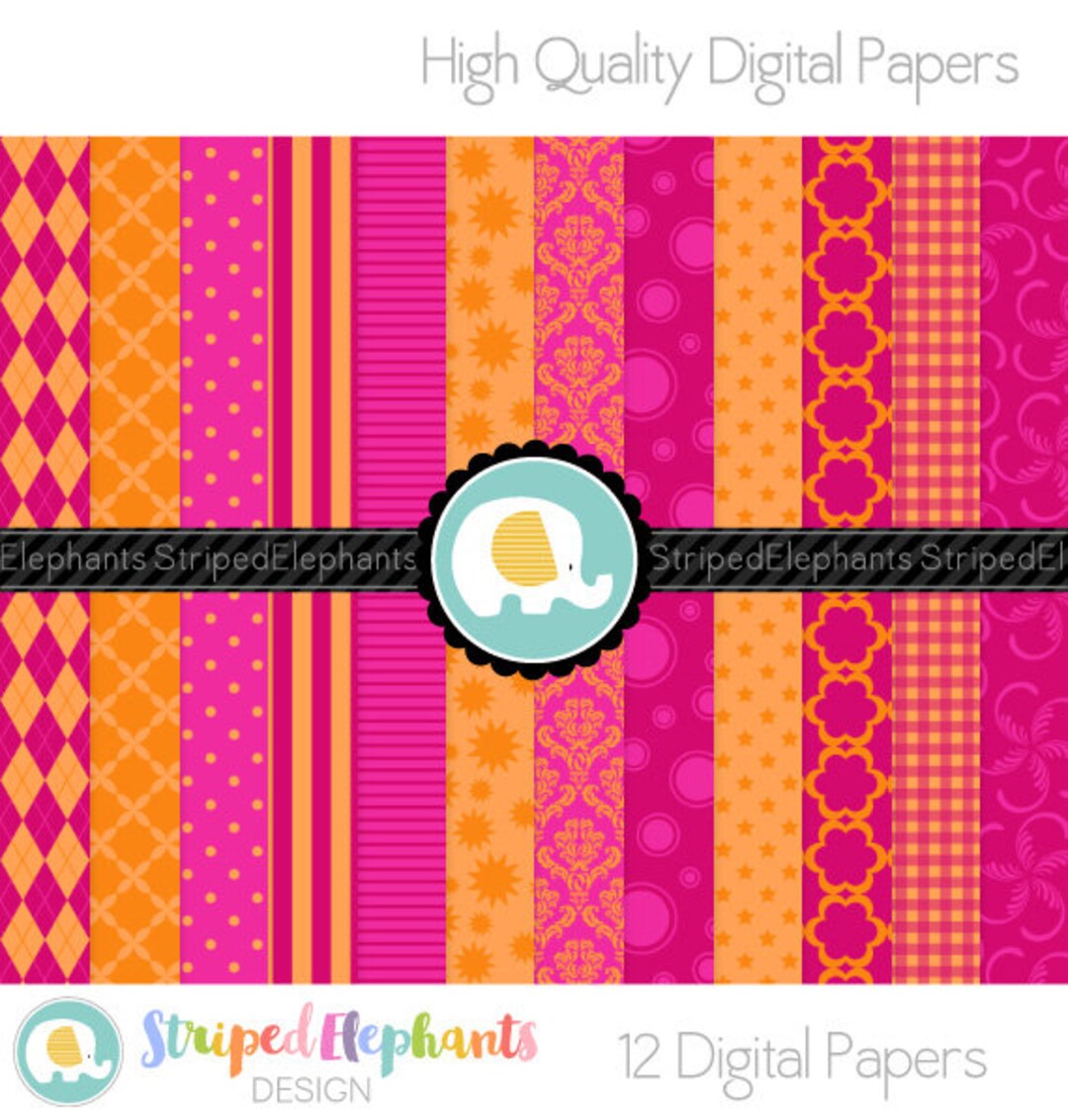 Pink and Orange Digital Scrapbook Paper, Pink and Orange Digital Paper ...