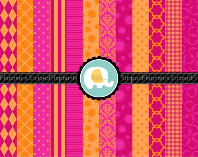 Pink and Orange Digital Scrapbook Paper, Pink and Orange Digital Paper ...