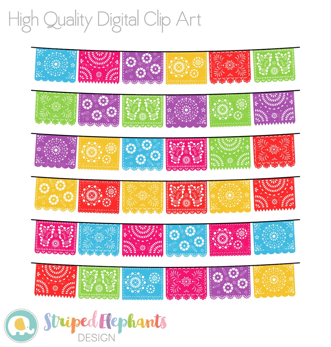 Papel Picado Clipart Cut Files Printable Mexican Banners - Etsy