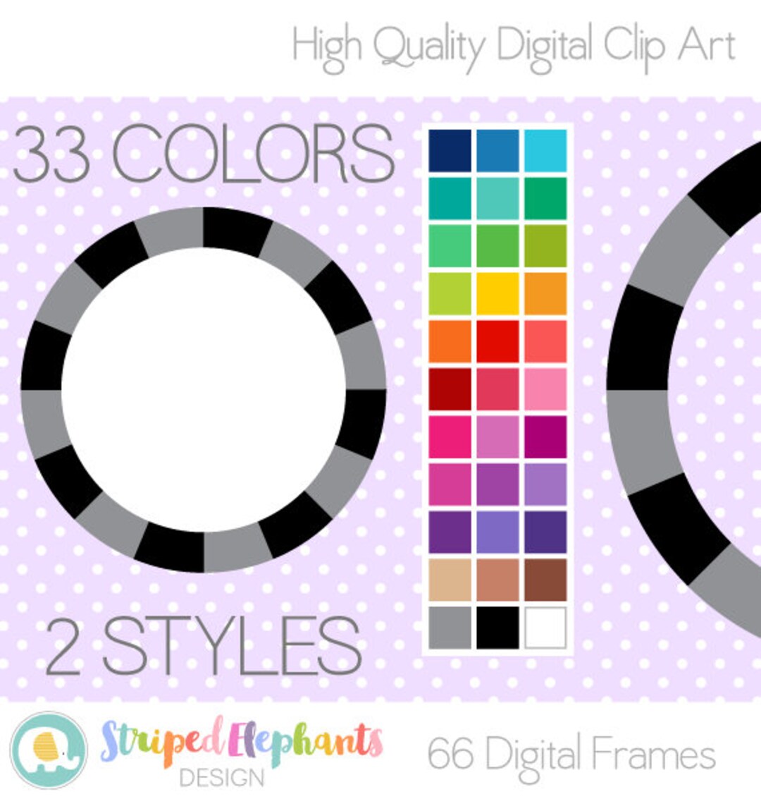 Striped Circle Digital Frames 2 Clip Art Border Frames Instant Download ...