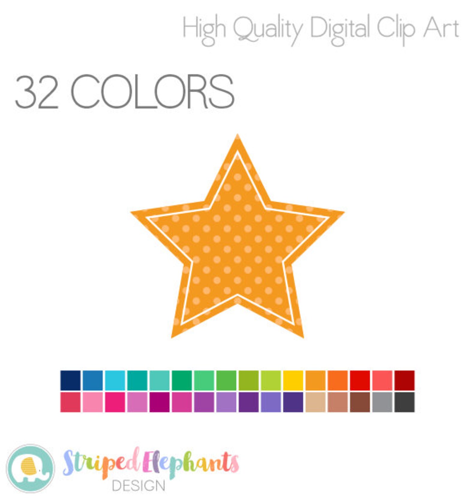 Star Clip Art Polka Dot Stars Digital Clipart Instant Download ...