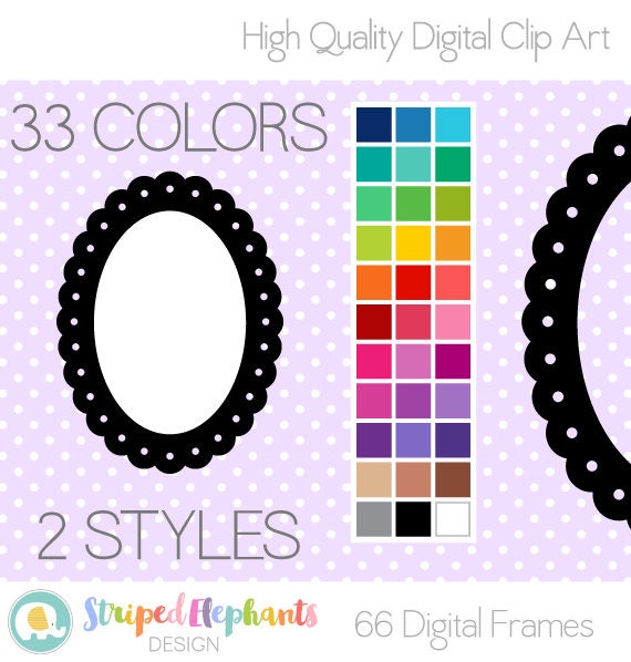 Dotted Scalloped Oval Digital Frames Clipart Frames - Etsy