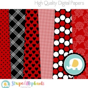 Red White and Black Digital Paper Pack, Digital Scrapbook Paper ...