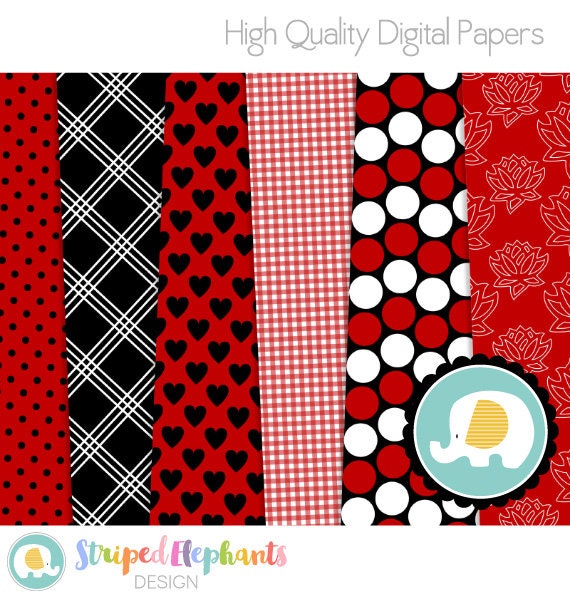 Red White and Black Digital Paper Pack, Digital Scrapbook Paper ...