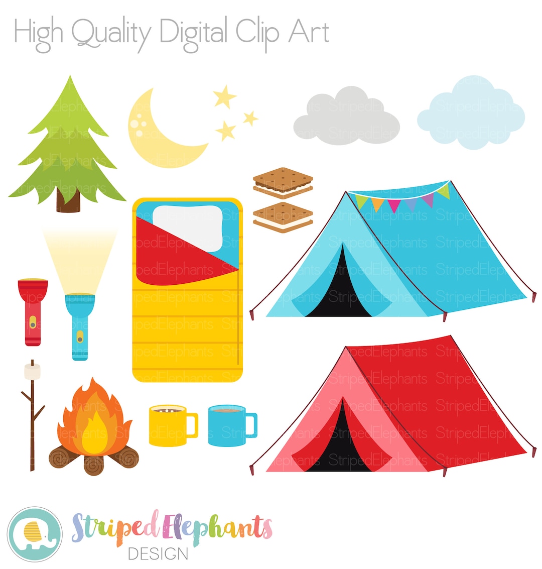 Camping Clip Art Happy Camper Tent Camp Fire Smores Outdoor Camp ...