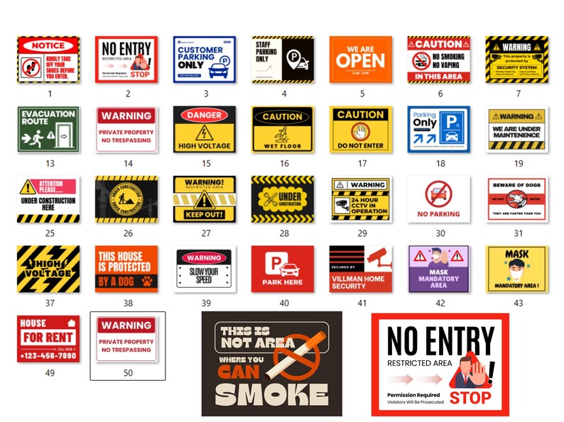 Printable Safety Sign Bundle: 50 Home, Office, Business Signs (PNG ...