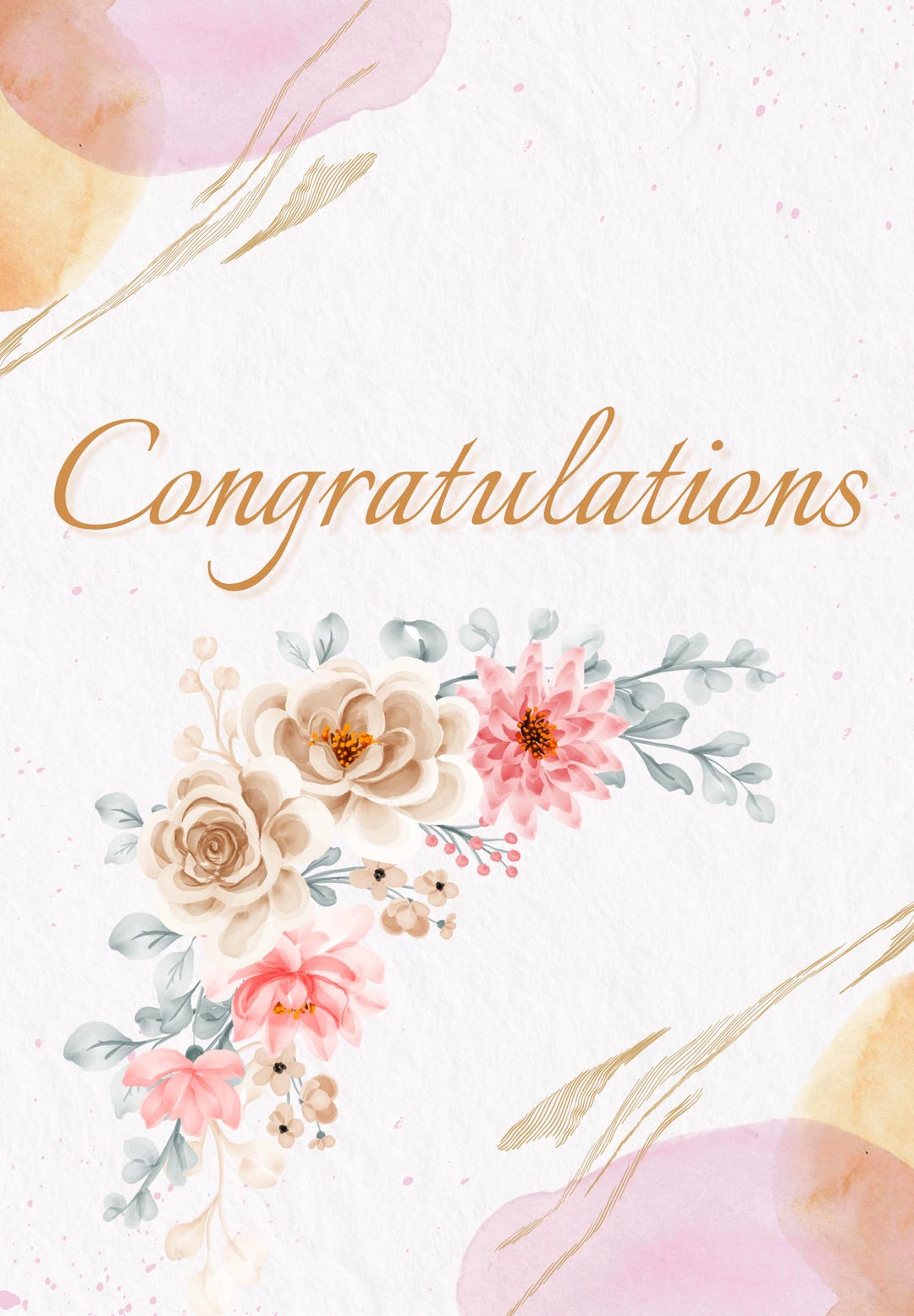 Printable Congratulations Card: Pastel Floral Design (PNG File, 5x7 ...