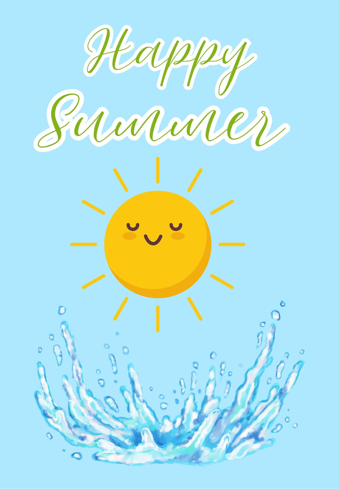 Printable Happy Summer Card: Water, Sun, Splash (PNG File) - Etsy