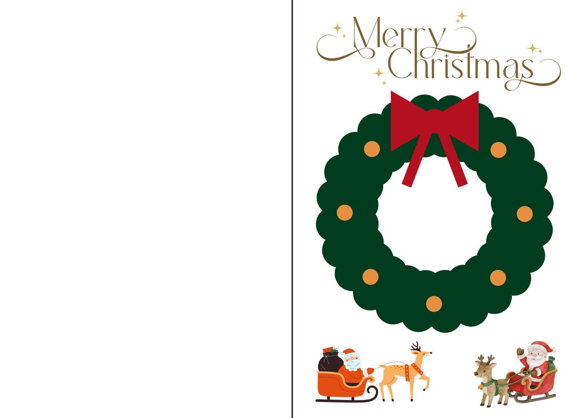 Printable Merry Christmas Card: Santa Claus and Festive Wreath - Etsy