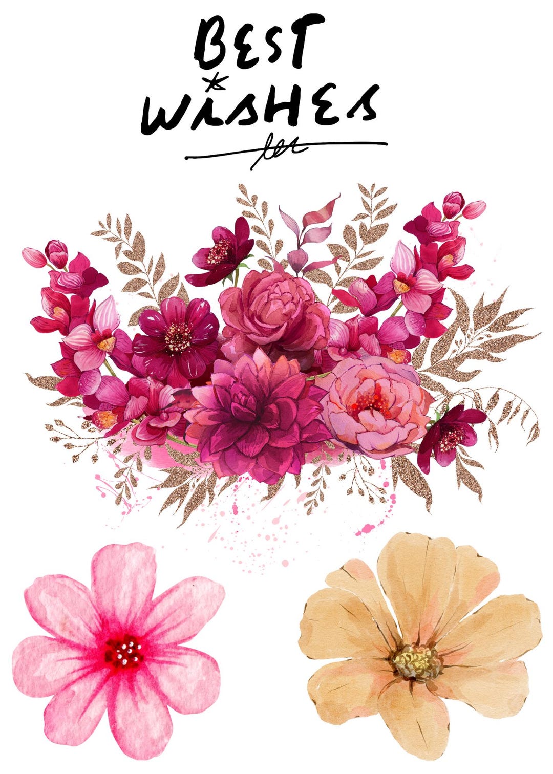 Printable Wishes Card: Floral Card Design - Etsy