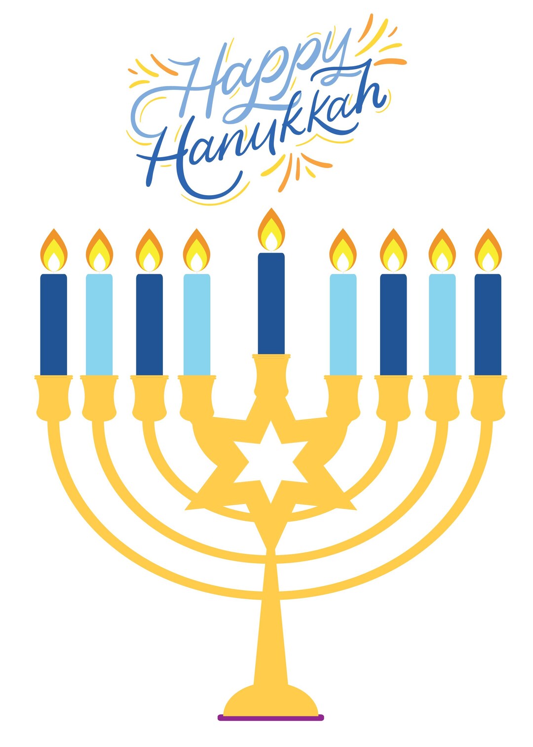 Printable Happy Hanukkah Card: Colorful Hanukkah Menorah - Etsy
