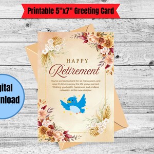 Printable Happy Retirement Card: Bluebird, Flowers, Retirement (PNG ...