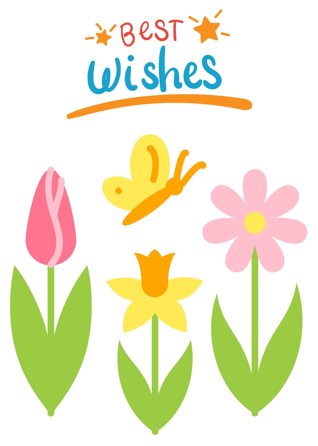 Printable Wishes Card: Spring Flowers and Butterfly Design - Etsy