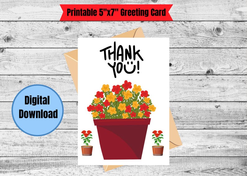 Printable Thank You Card: Flowers, Red Flowers, Potted Plants (PNG File ...