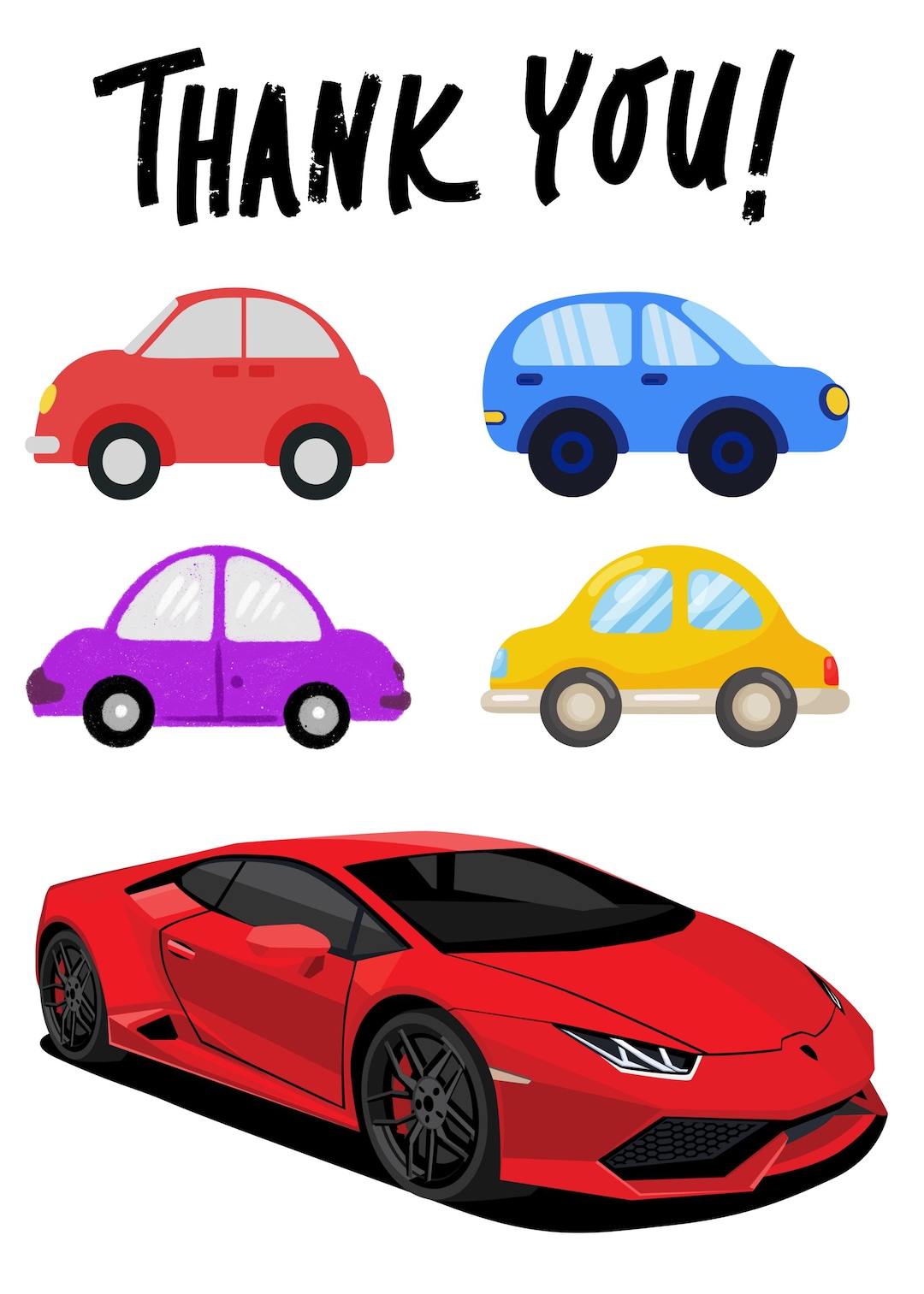 Printable Thank You Card: Cars, Vehicle, Playful (PNG File) - Etsy