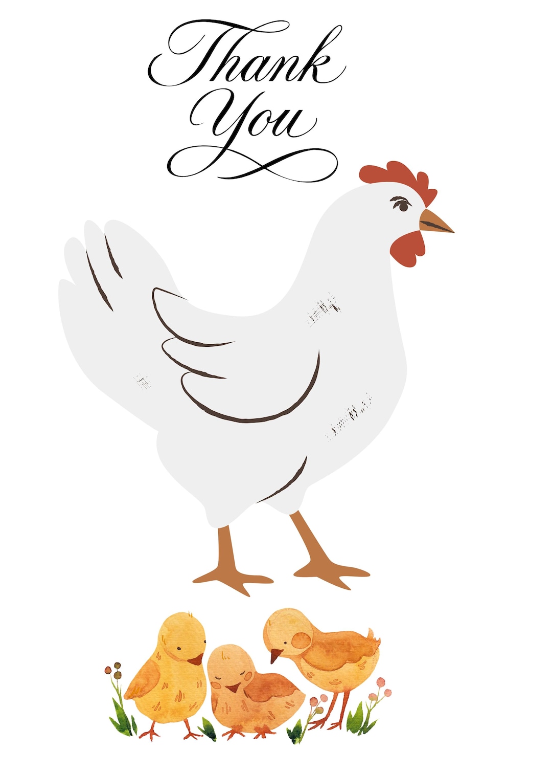 Printable Thank You Card: Hen, Chicks, Farm Animals (PNG File) - Etsy