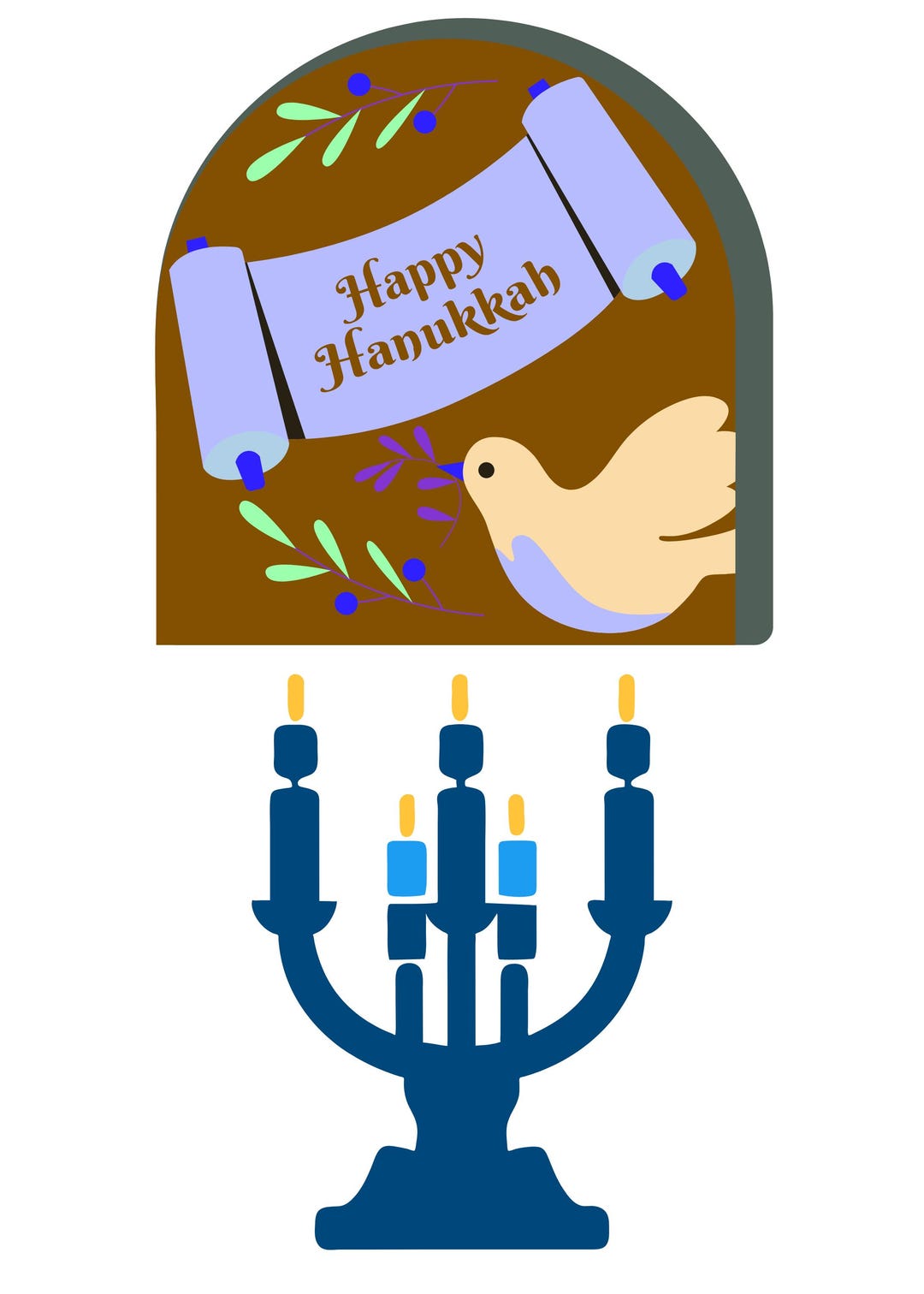 Printable Happy Hanukkah Card: Menorah, Olive Branch (PNG File) - Etsy