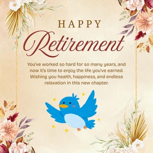Printable Happy Retirement Card: Bluebird, Flowers, Retirement (PNG ...