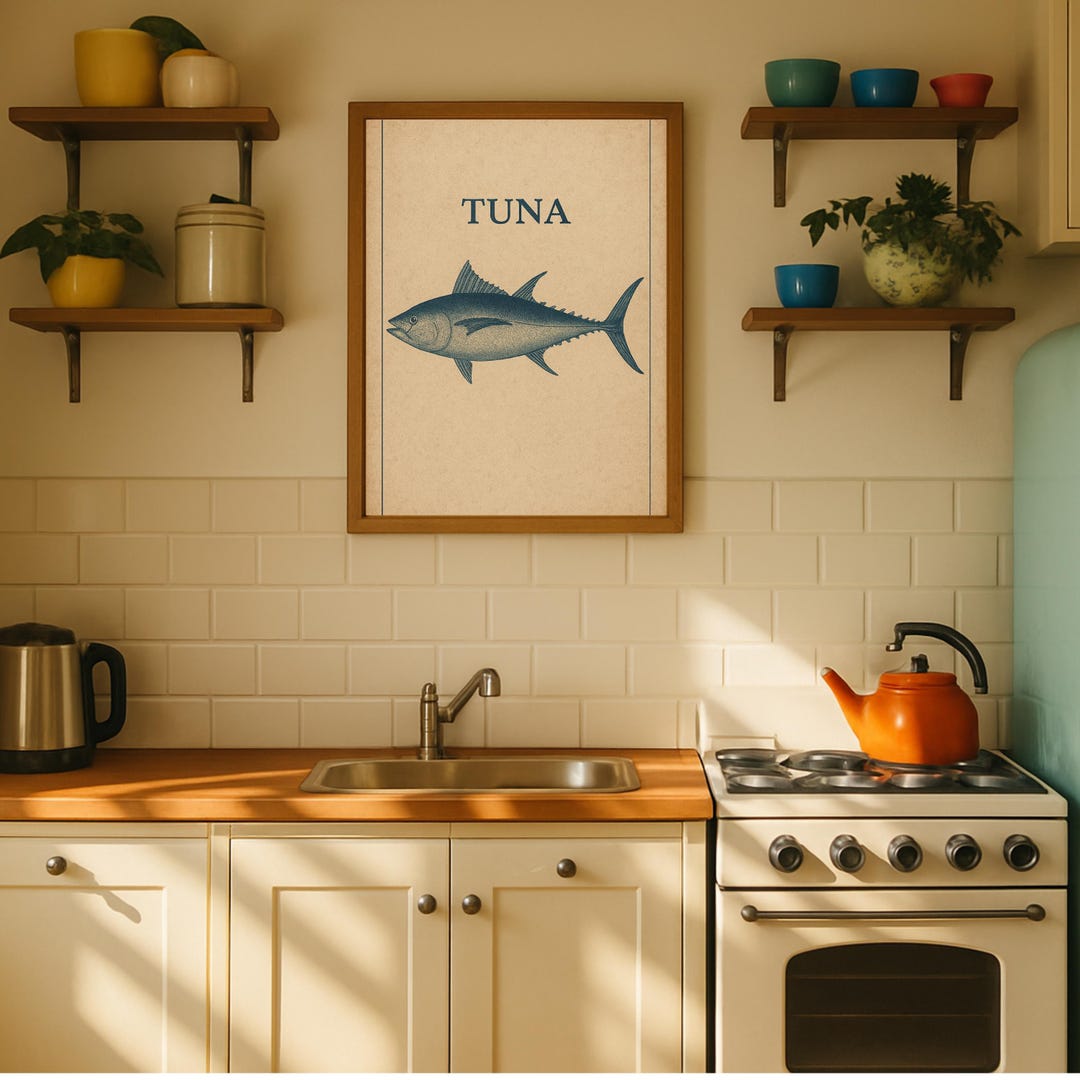 Printable Tuna Wall Art – Coastal Nautical Fish Illustration, Digital ...