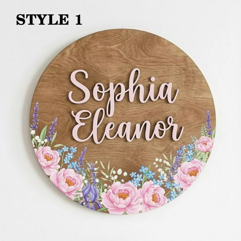 Personalized Wildflower Name Sign, Round Nursery Decor, Wooden Name ...