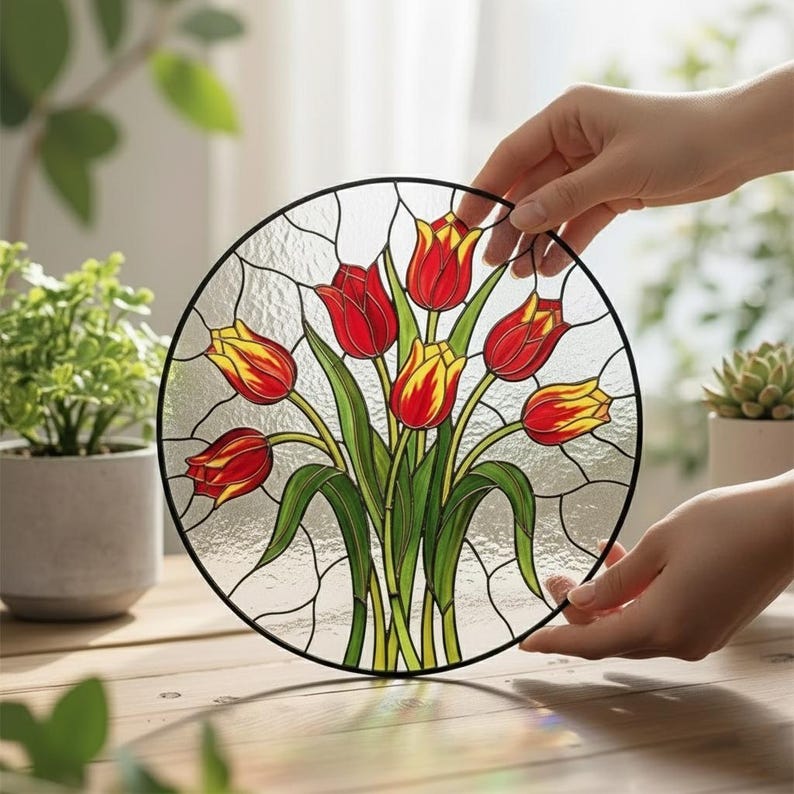 Floral Stained Glass Suncatcher - Wildflower Window Hanging Art ...