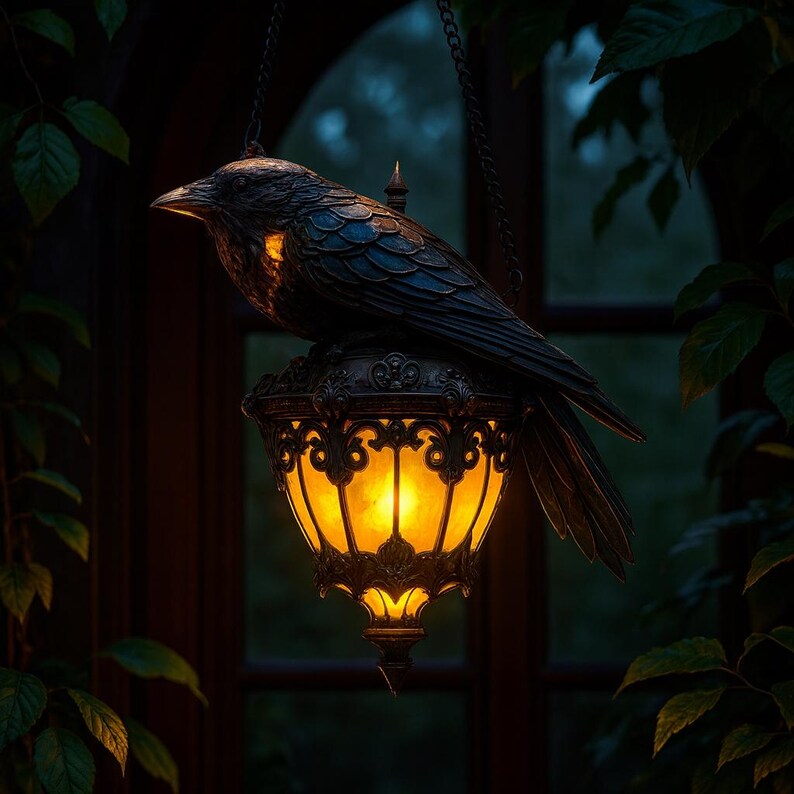 Raven Gothic Lantern Suncatcher, Halloween Window Decor - Etsy