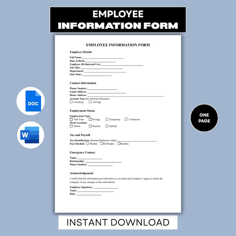 Editable Employee Information Form, New Hire Information Form Template ...