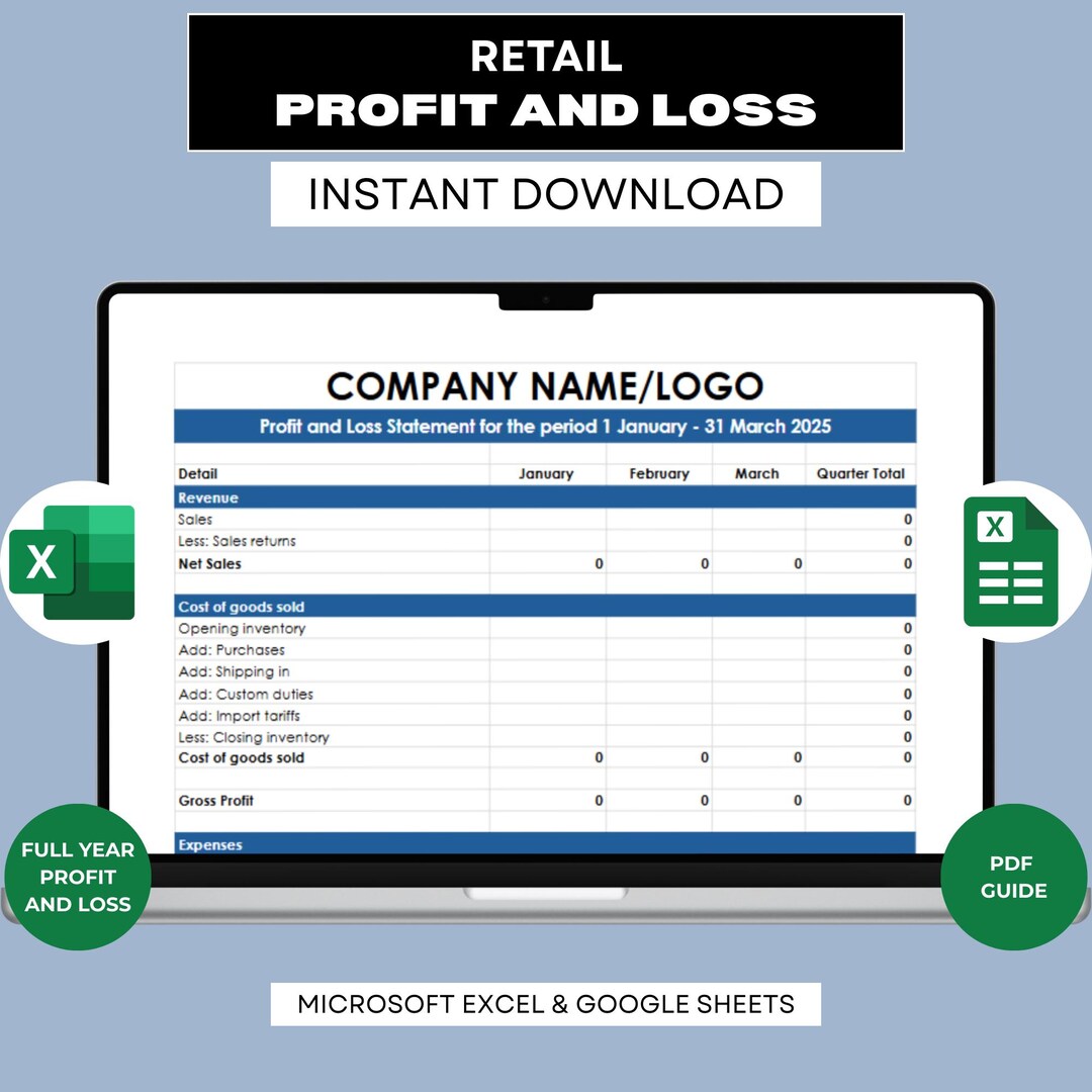 Retail Profit and Loss Template, Retail Income Statement Full Year ...
