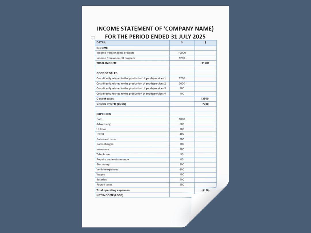 Income Statement Template: Profit and Loss for Freelancers (word ...