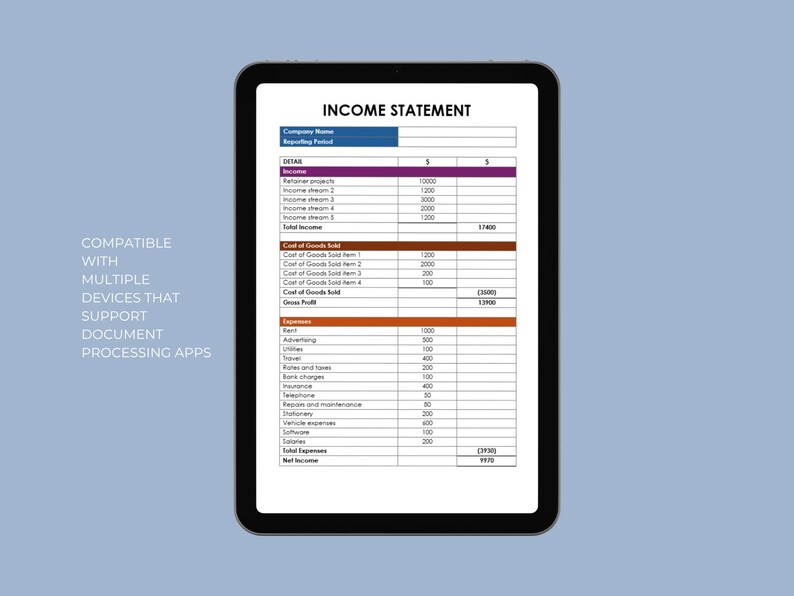 Small Business Income Statement Template, Profit & Loss (microsoft Word ...