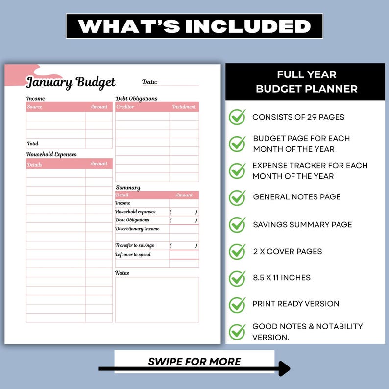 Printable Budget Planner 2026, 29 Pages, Full Year Budget Tracker, PDF ...