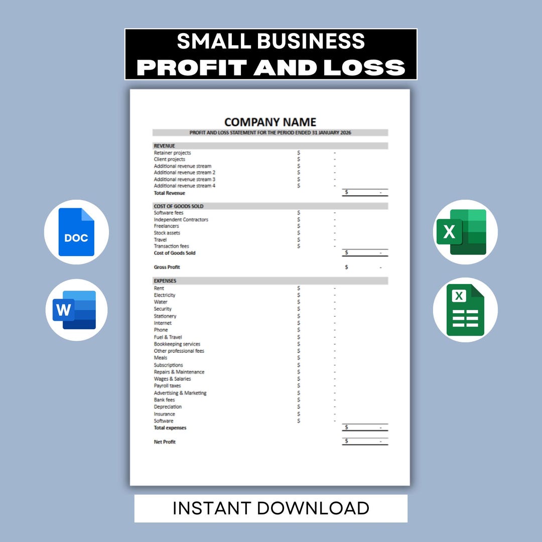 Small Business Profit and Loss Template, Google Docs and Sheets ...