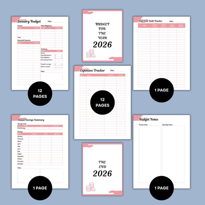 Printable Budget Planner 2026, 29 Pages, Full Year Budget Tracker, PDF ...