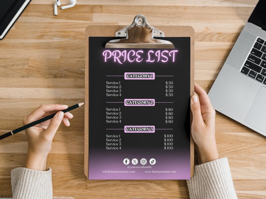 Glam Price List Template for Beauty, Hair, Nail Tech (canva Digital ...