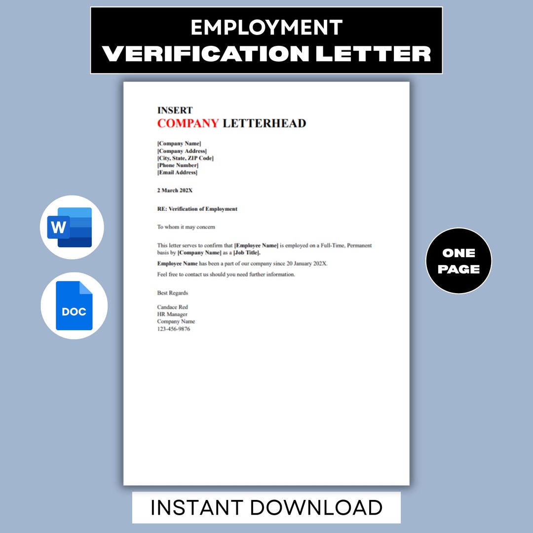 Editable Employment Verification Letter, Word & Google Docs Human ...