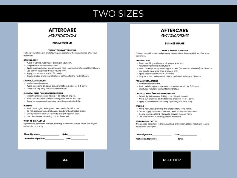 Esthetician Aftercare Instructions, Editable Client Aftercare ...