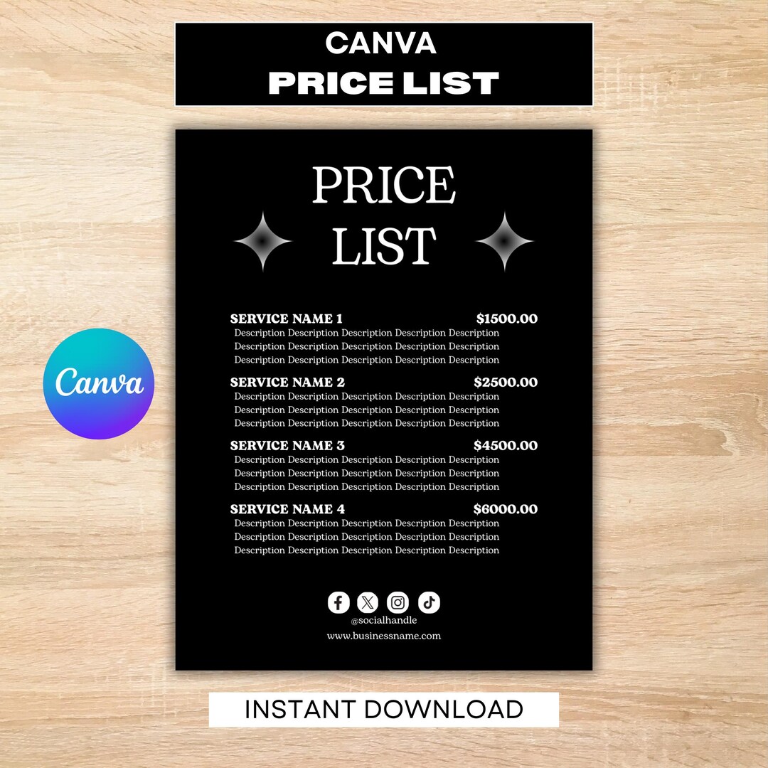 Small Business Price List, Canva Pricing Guide Template, Digital ...