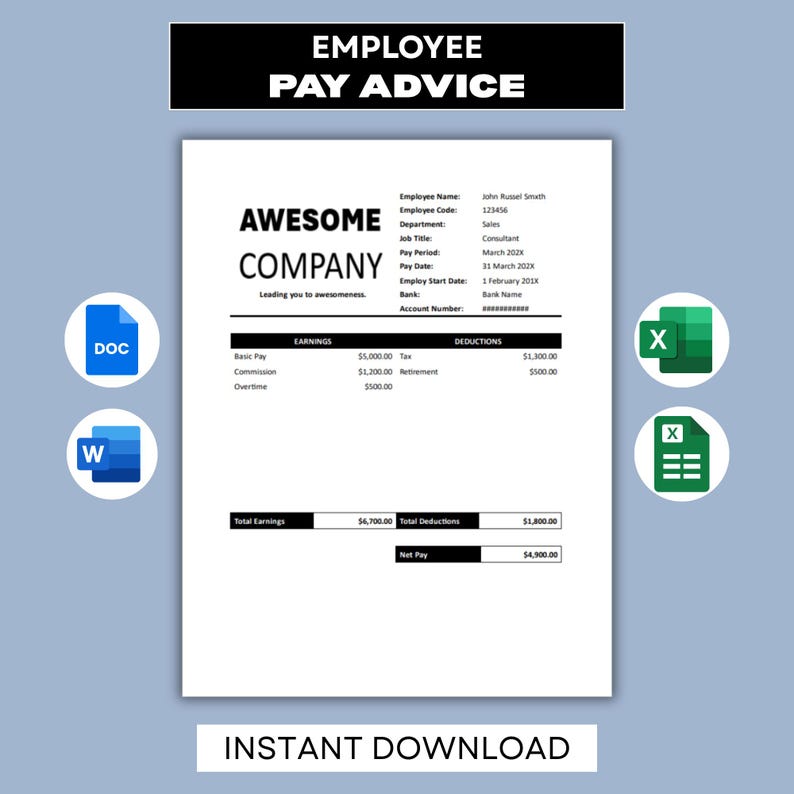 Pay Advice, Pay Stub, Payslip, Salary Slip, Earnings Statement: Excel ...