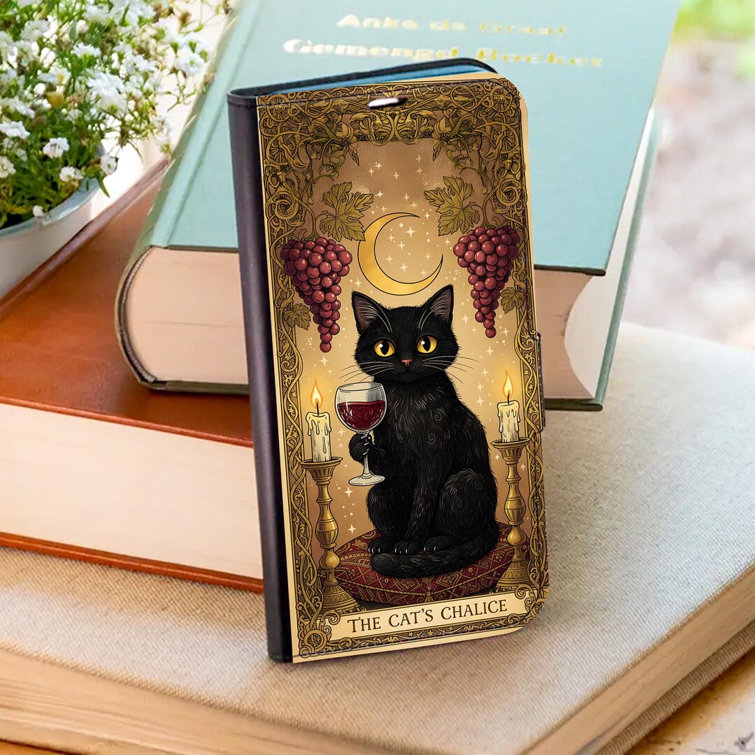 Tarot Card Black Cat Chalice Wallet Phone Case for iPhone 17 Pro Max ...