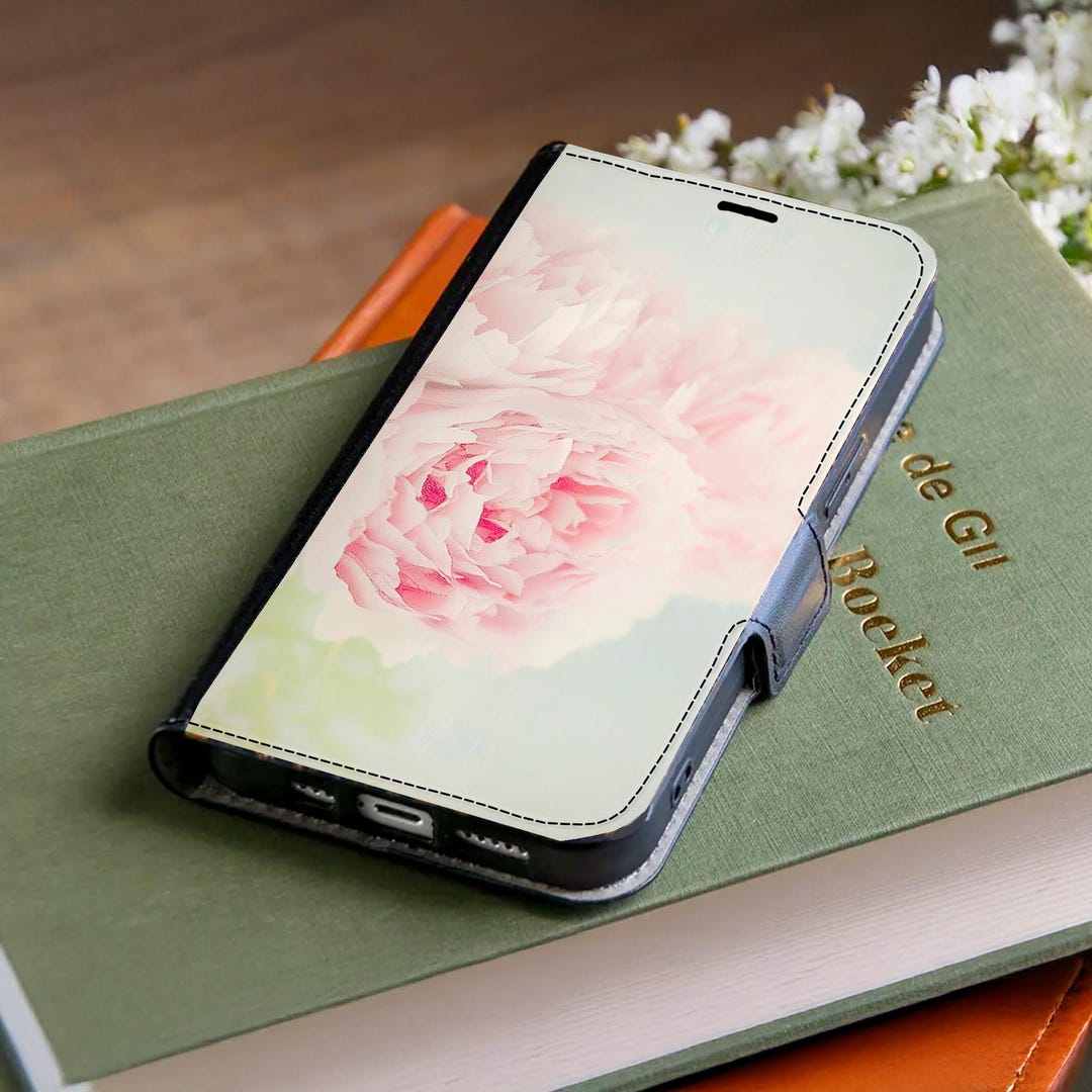 Pink Peony Flower Wallet Phone Case for iPhone 17 Pro Max 16e 15 14 12 ...
