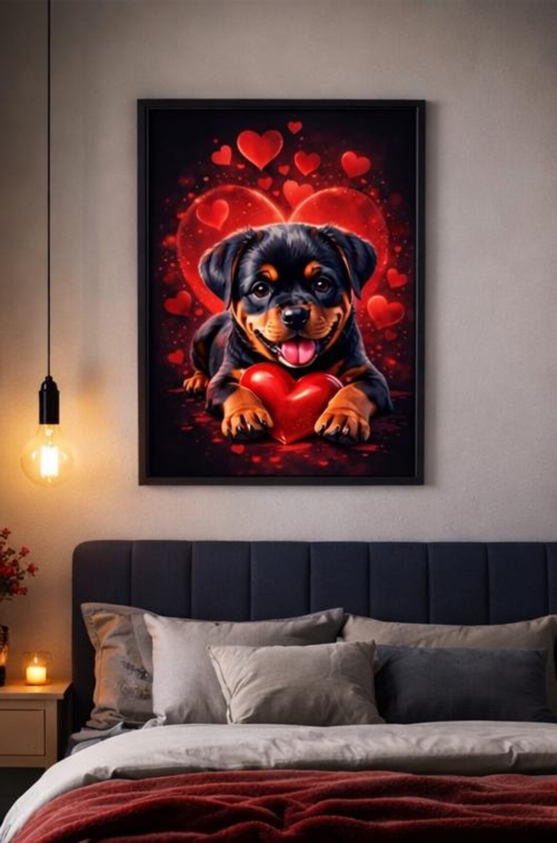 Rottweiler Valentine Art Print | Puppy Love, Dog Lover Gift (digital ...